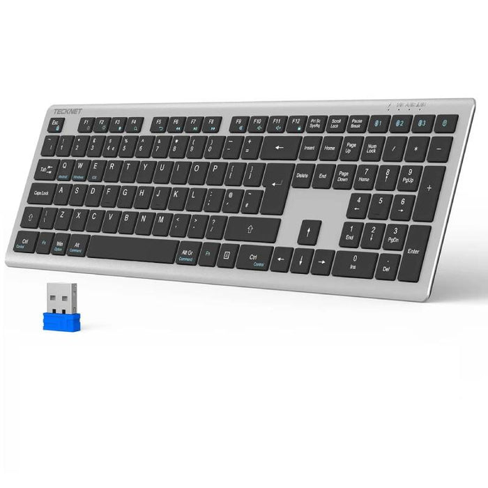 TECKNET Wireless Keyboard, Rechargeable 2.4GHz USB Bluetooth Keyboard