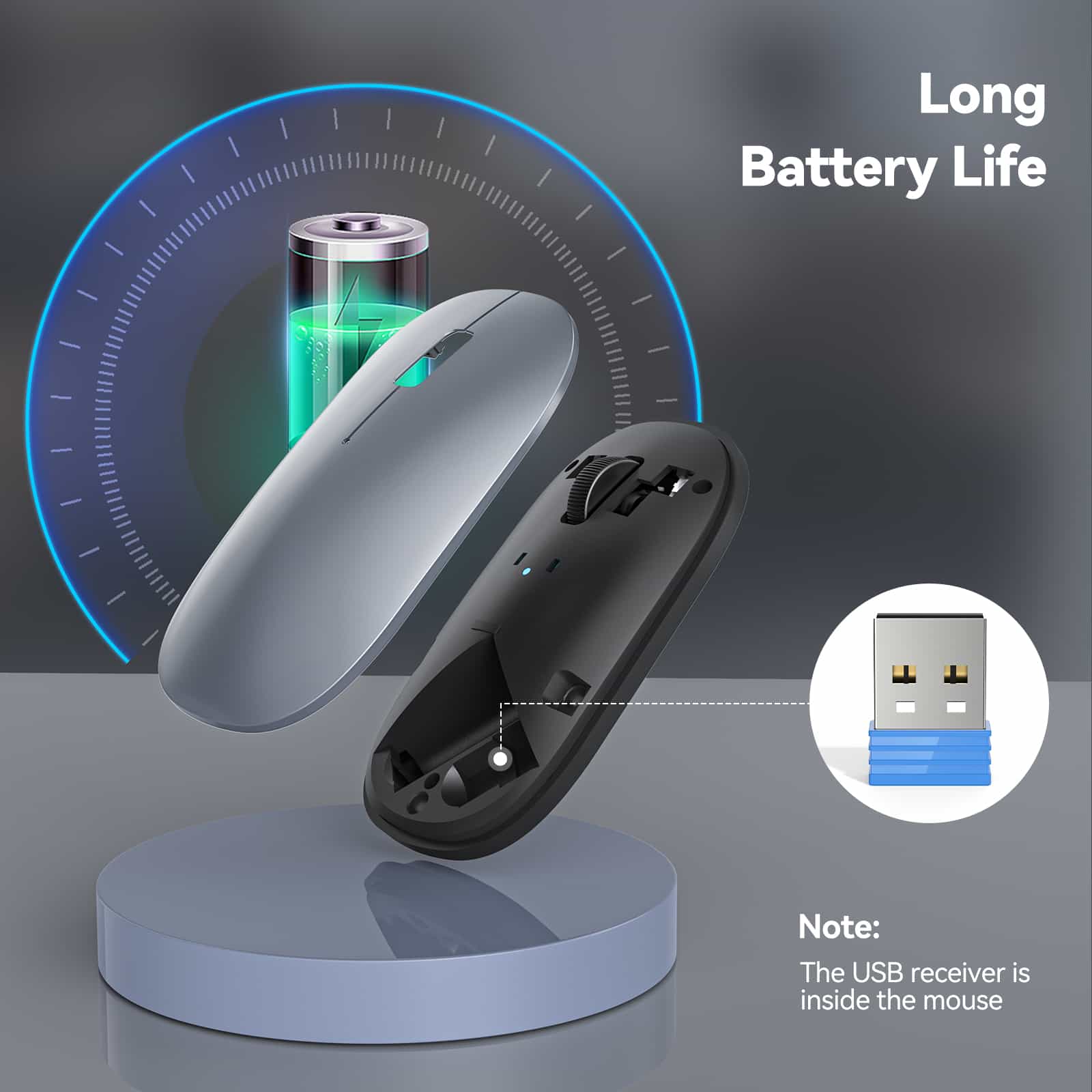 TECKNET Slim Wireless Mouse, 2.4G Silent Cordless Mouse (2 Shells)