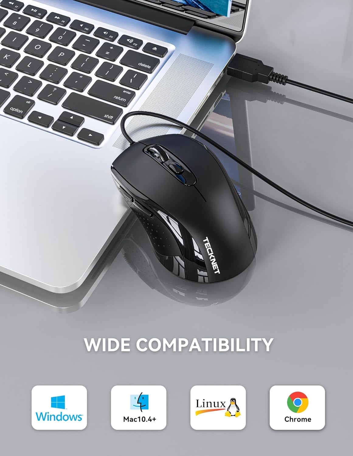 TECKNET Wired Mouse, Mice Wired Optical USB Computer Mouse With 3600 D