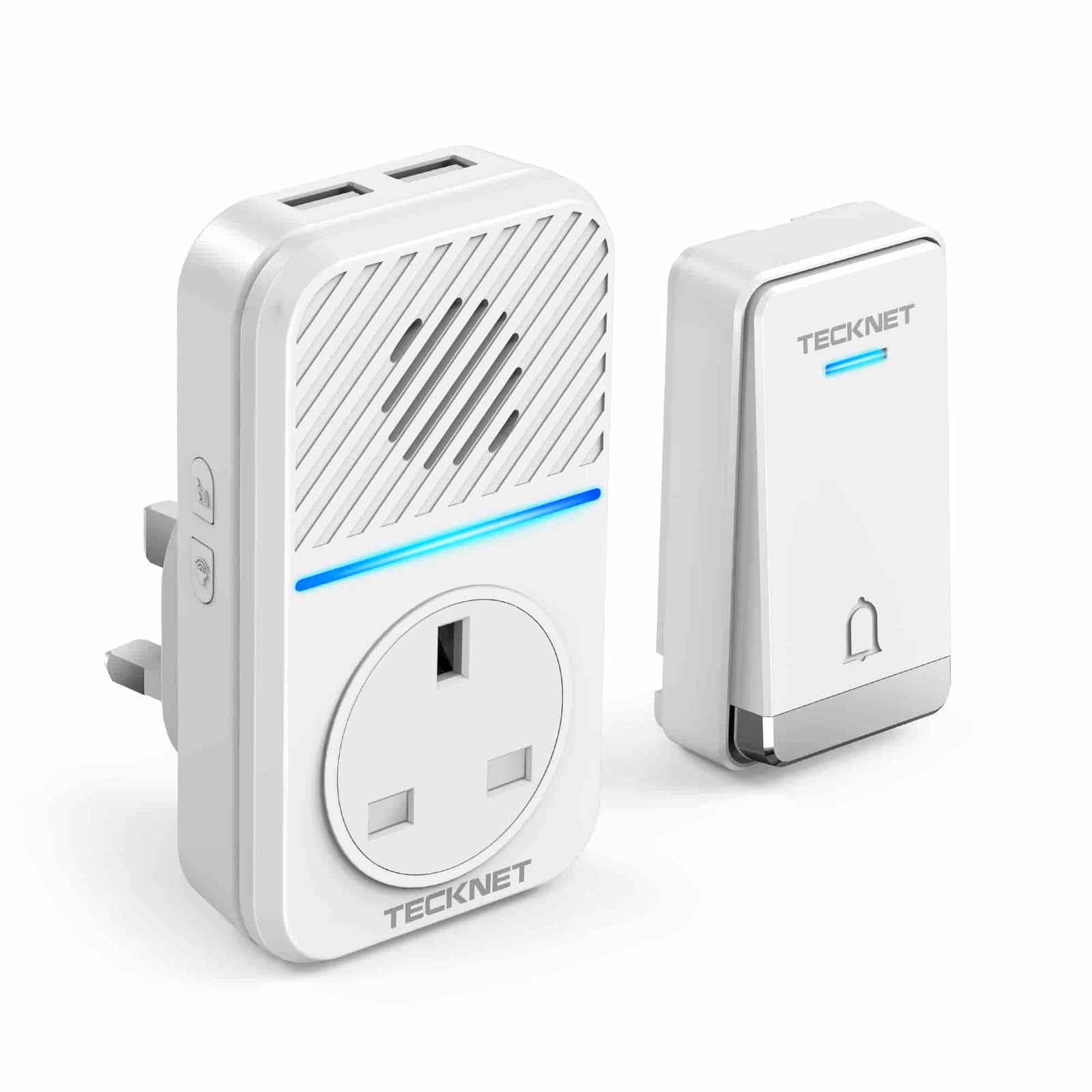TECKNET Self-Powered Wireless Doorbell with UK Socket and USB