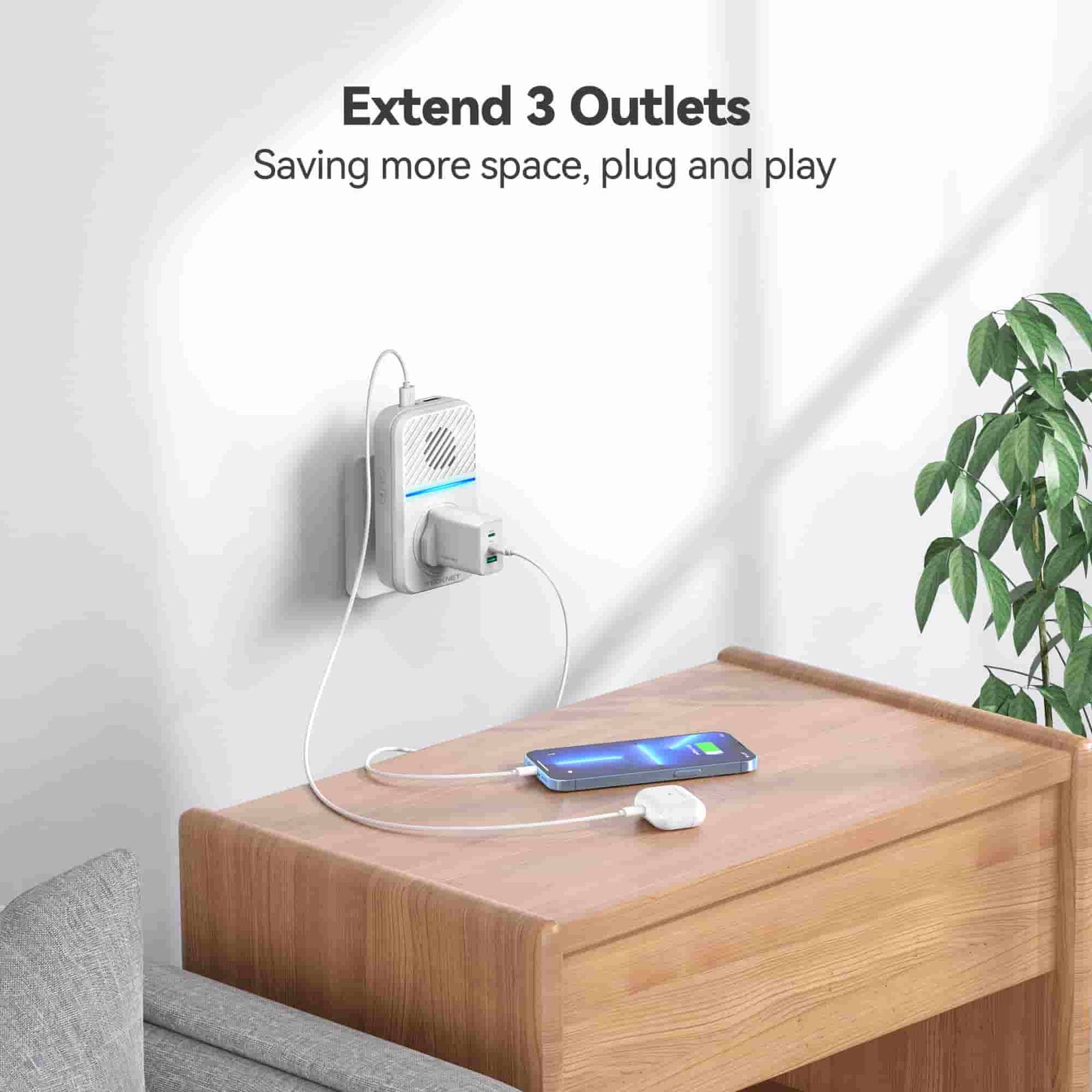 TECKNET Self-Powered Wireless Doorbell with UK Socket and USB