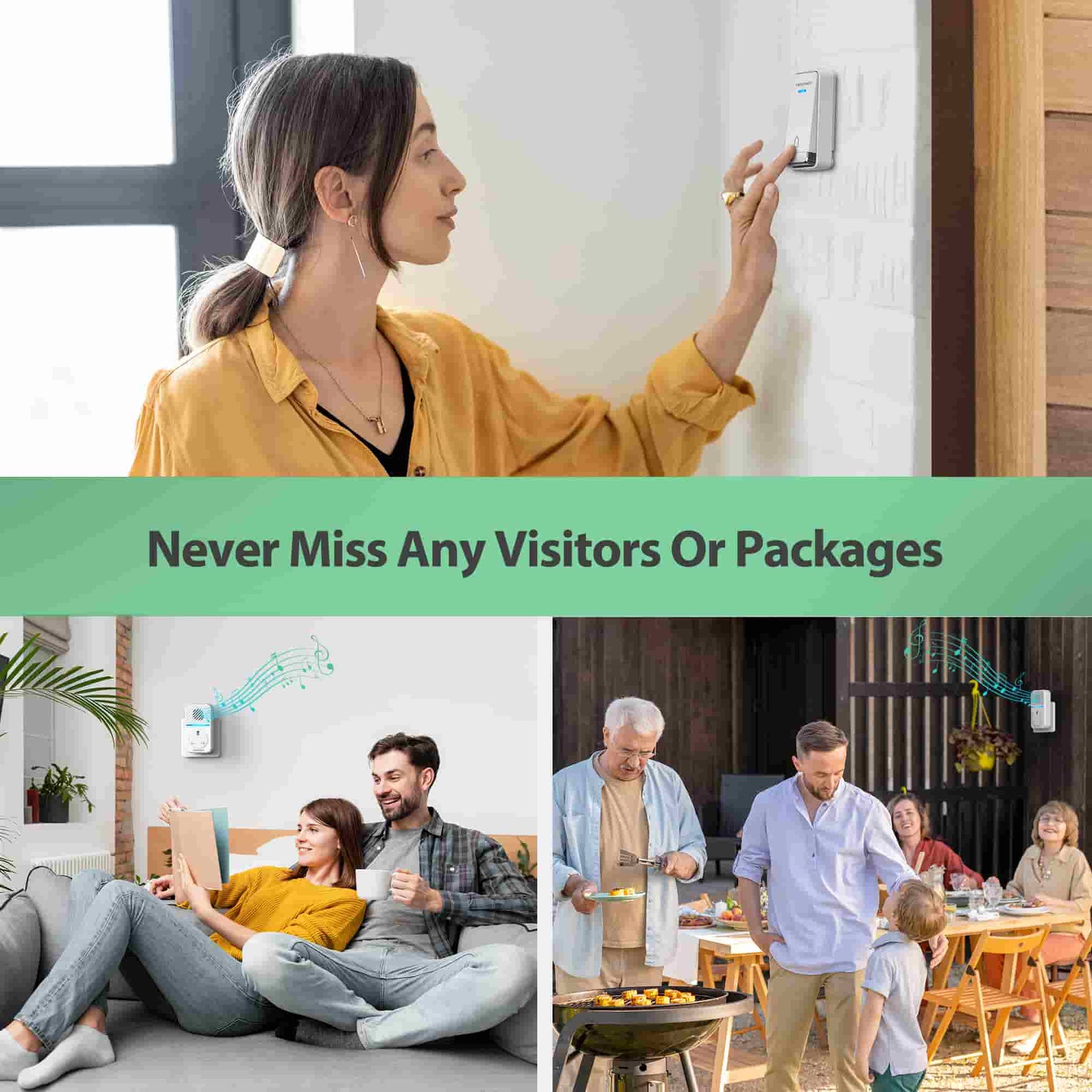 TECKNET Self-Powered Wireless Doorbell with UK Socket and USB