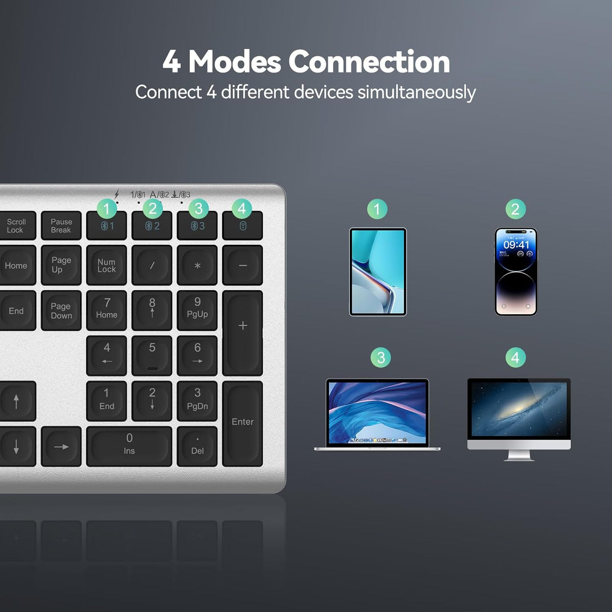 TECKNET Wireless Keyboard, Rechargeable 2.4GHz USB Bluetooth Keyboard