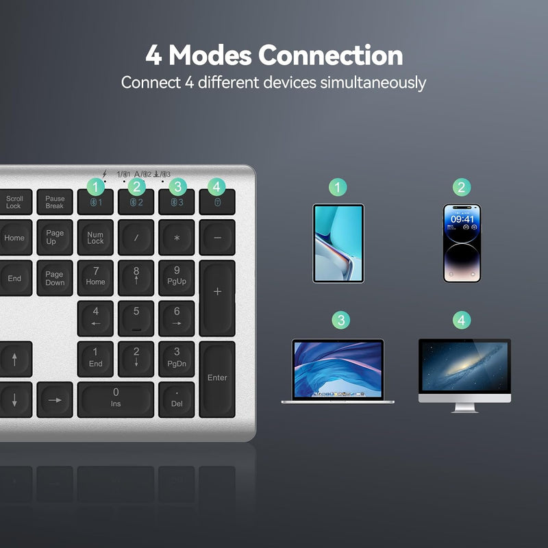 TECKNET Wireless Keyboard, Rechargeable 2.4GHz USB Bluetooth Keyboard