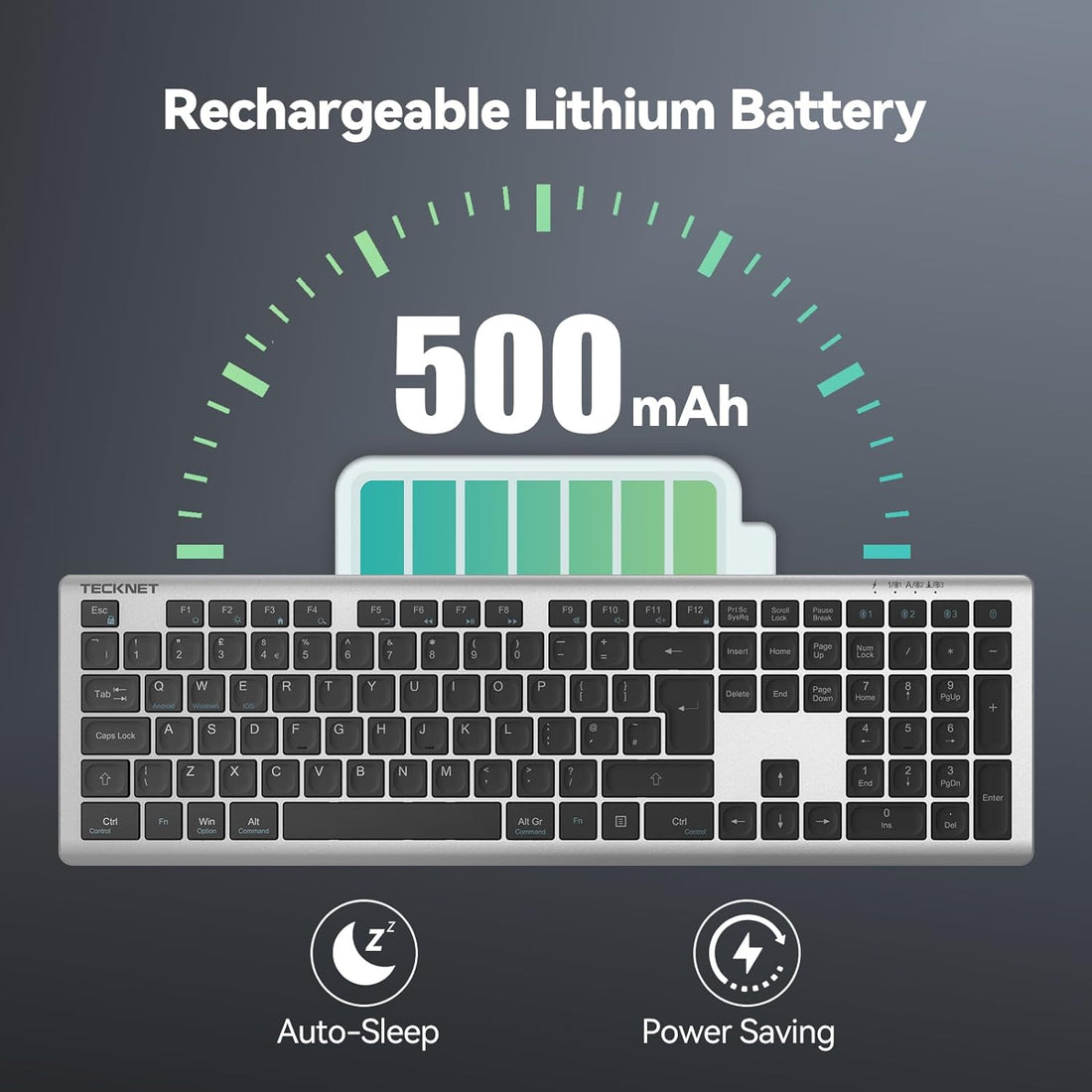 TECKNET Wireless Keyboard, Rechargeable 2.4GHz USB Bluetooth Keyboard