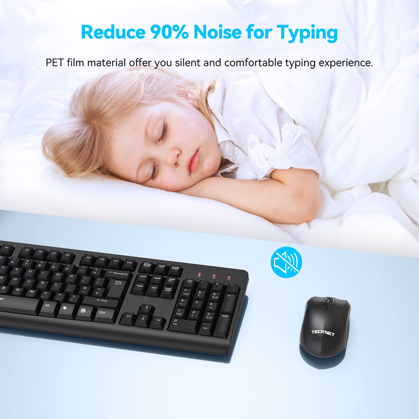 TECKNET 2.4G Wireless Keyboard and Mouse Set With Nano USB Receiver
