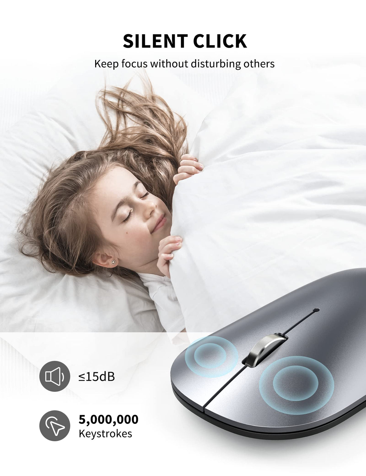 TECKNET Rechargeable Bluetooth Mouse, 3 Models 2.4G/ Bluetooth 5.0/3.0