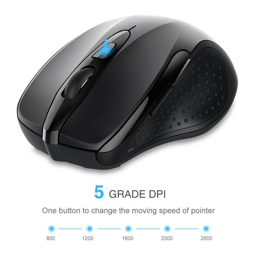 TECKNET Pro 2.4G Ergonomic Wireless Optical Mouse, 2600 DPI, 6 Adjustm