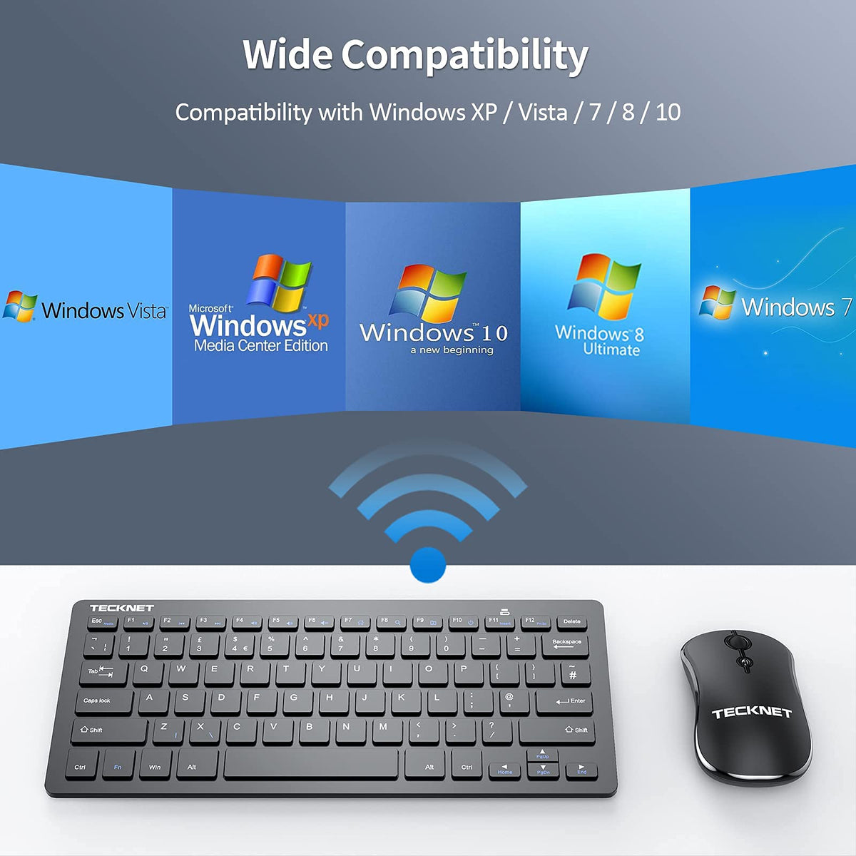 TECKNET Mini Wireless Keyboard and Mouse Set, 2.4G Cordless USB Keyboa