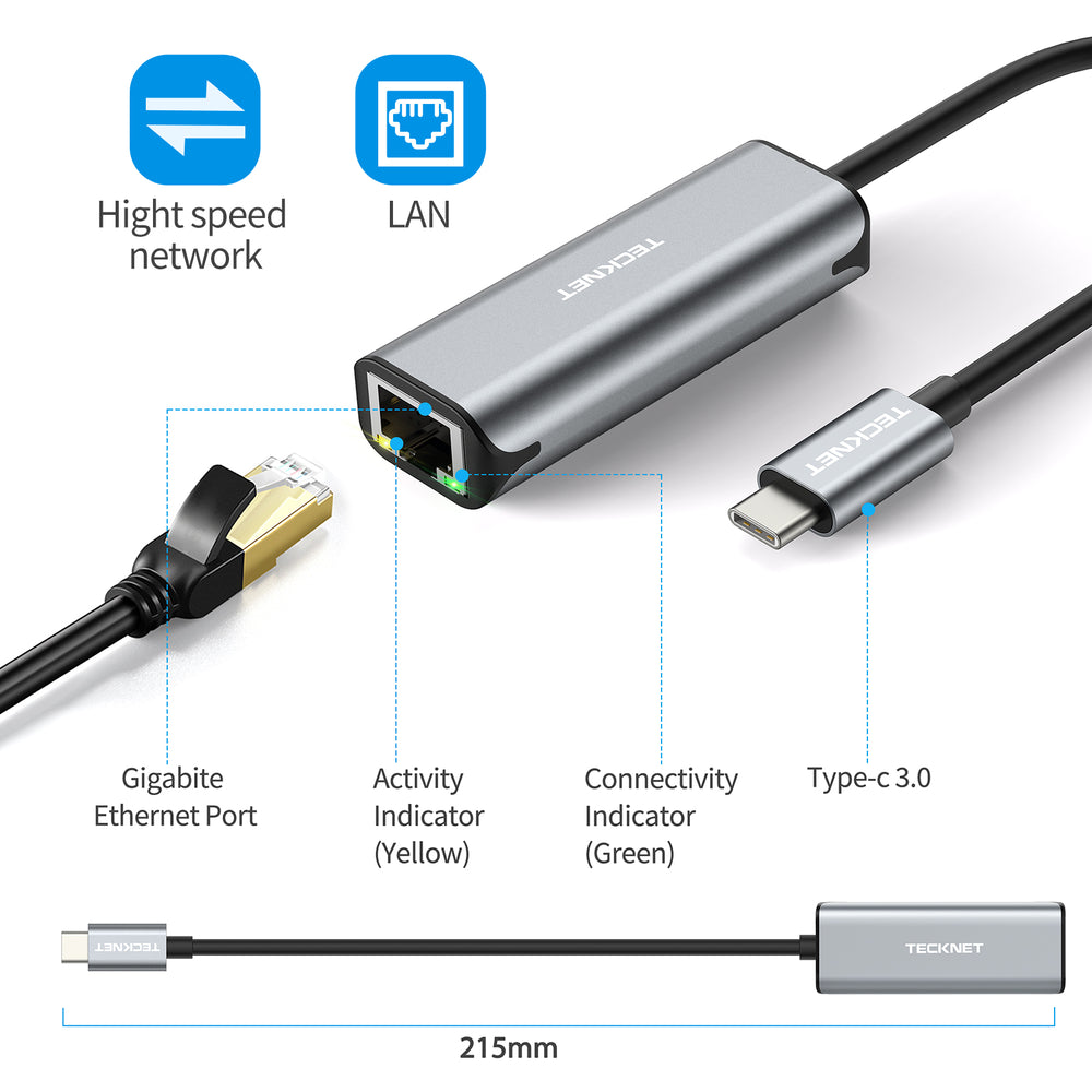 TECKNET USB C to Ethernet Adapter USB Type C to RJ45 10/100/1000Mbps N