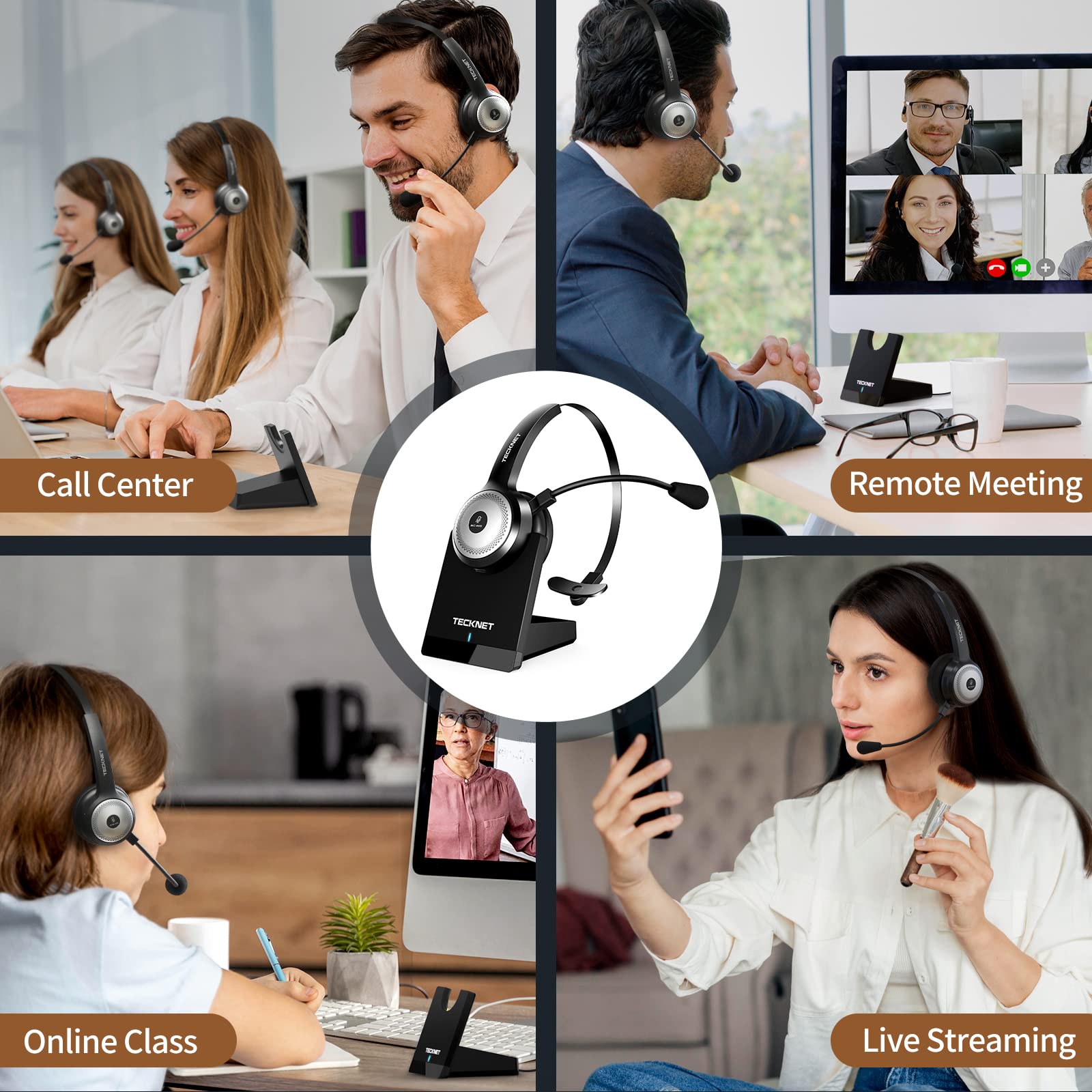 TECKNET Noise Cancelling Bluetooth Headphones with Microphone, Bluetoo